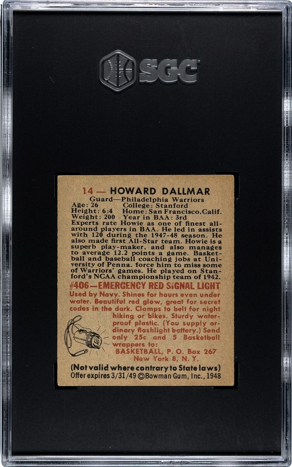 1948 Bowman HOWARD DALLMAR Warriors #14 SGC AUTHENTIC | eBay