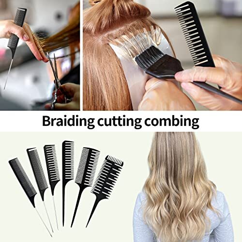 6 Pcs Highlighting Comb Set Professional Weaving Styling With Rat Tail ...