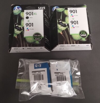 Genuine HP 901XL Black & 901 Tri-Color Ink Cartridges Combo Pack EXP ...