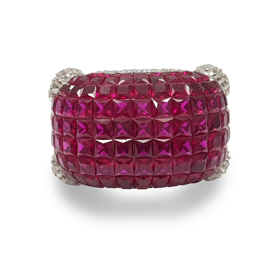 Lab Ruby Invisible Set Engagement Ring 925 Sterling Silver Handmade ...