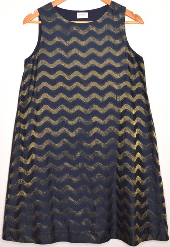 GORMAN NAVY & GOLD LUREX WAVE PATTERN SLEEVELESS A-LINE SHIFT DRESS S 8 ...