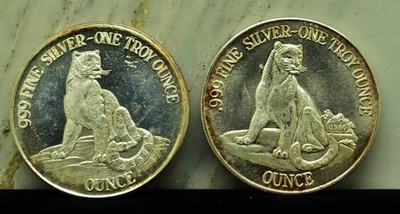 2 Mountain Lion Silver Art Rounds Carlino Mint Las Vegas 1 oz .999 ...