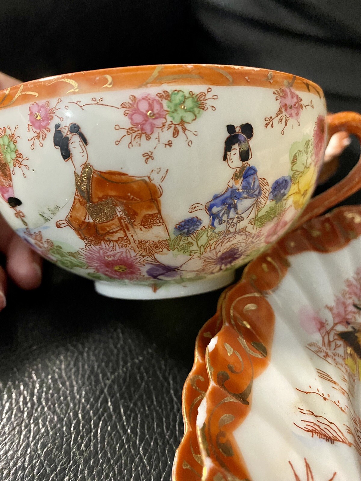 ANTIQUE JAPANESE KUTANI GEISHA PORCELAIN EGGSHELL HAND-PAINTED TEA SET ...