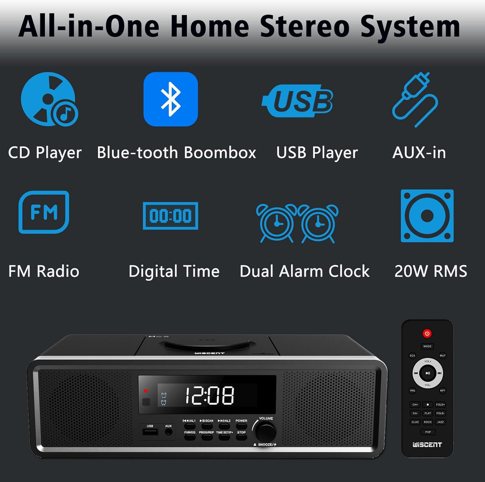 Home Stereo System CD Player,Clear 20W RMS Sound System with FM Radio ...