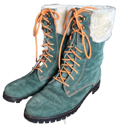 Nike AIR Collab Green Suede Faux Fur Waterproof Combat Boots Size 6 B ...