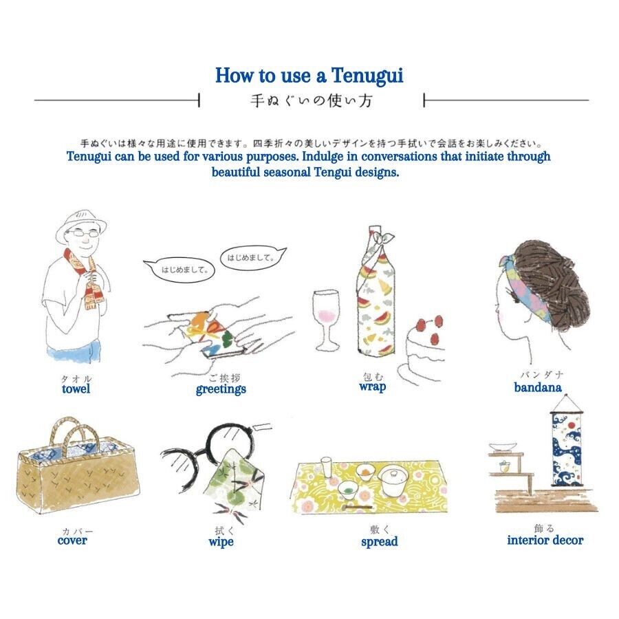 Japanese Cotton Tenugui Headband Hand Towel Bento Cloth Set of 5 | eBay