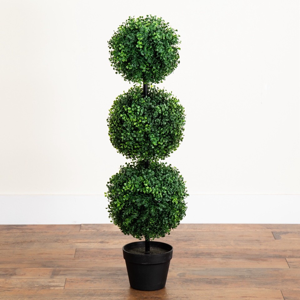 3' Topiary Boxwood Triple Ball Artificial Tree UV Indoor/Outdoor Home ...