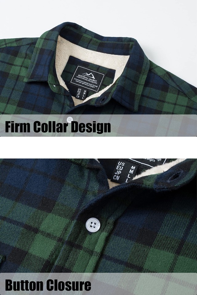 Men's Flannel Shirt Jacket Soft Sherpa Fleece Lined Winter Casual ...