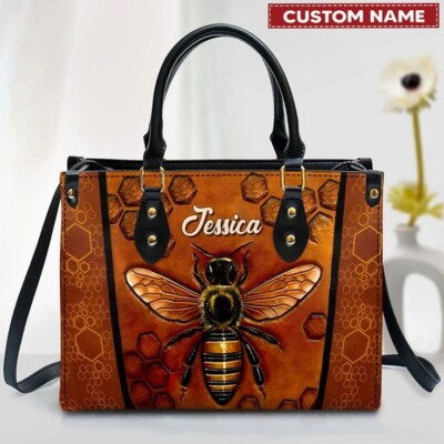 Personalized Comb Bee Leather Handbag, Hardworking Bee Lovers Leather ...