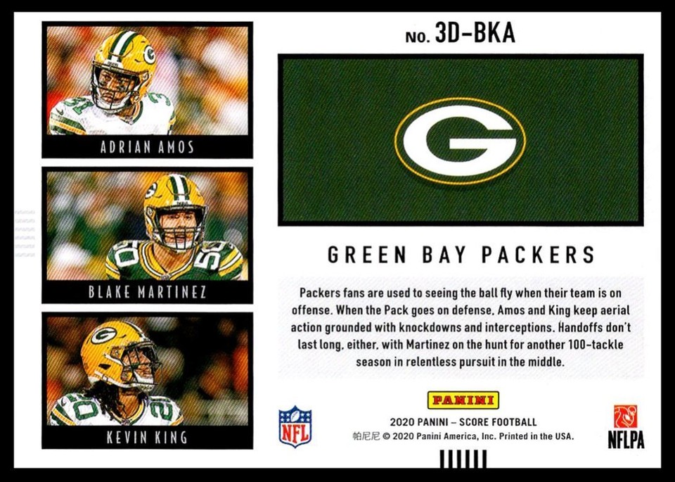 2020 3D Adrian Amos/Blake Martinez/Kevin King Green Bay Packers #3D-BKA ...