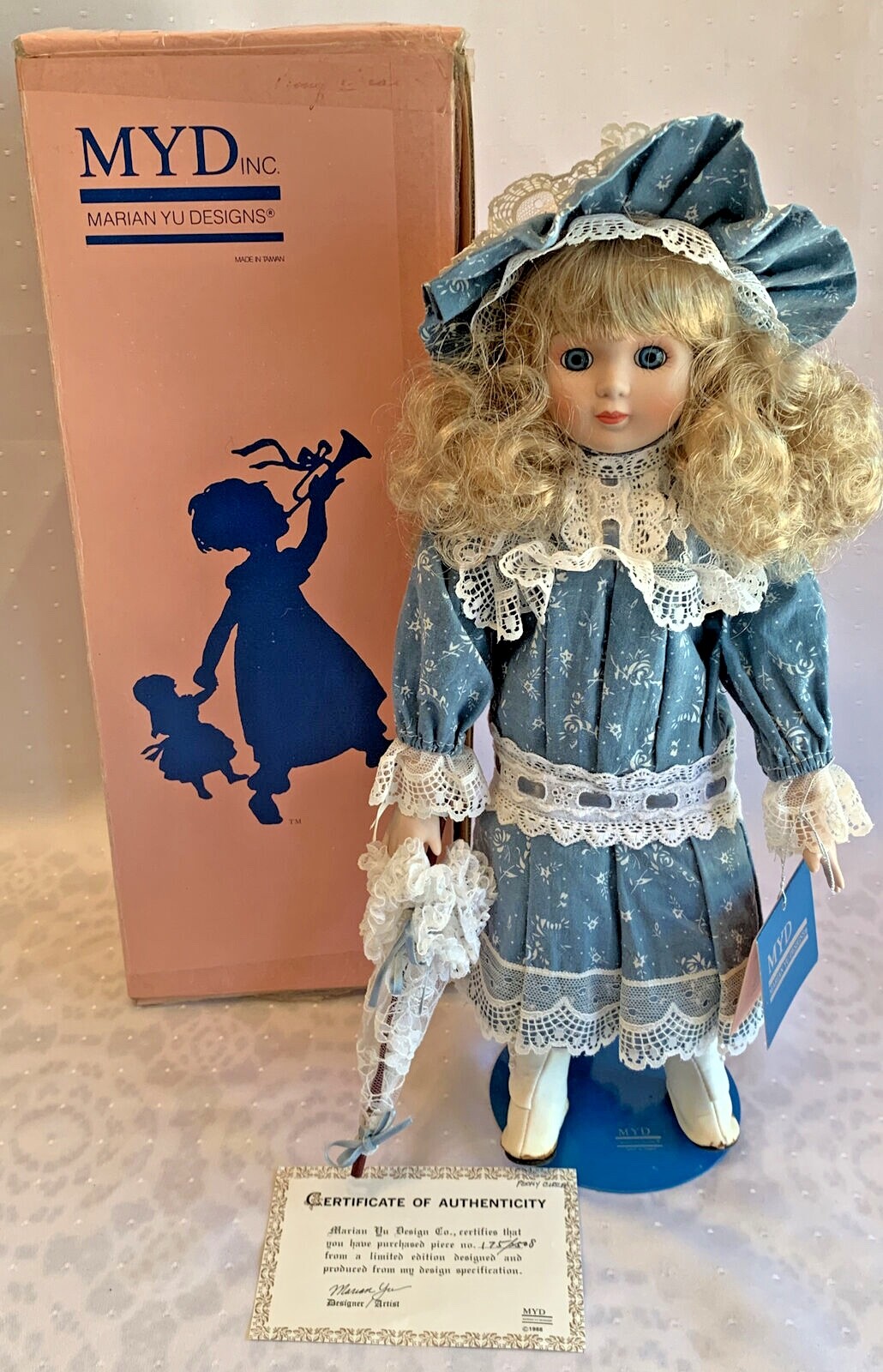 Marian Yu Designs MYD “Peony" Porcelain Cloth Doll Blonde Curls 15” W ...