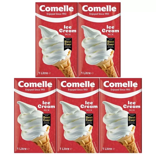 5 x Comelle Ice Cream Mix Vanilla 1L Skimmed UHT Long Life Milk Sundea ...