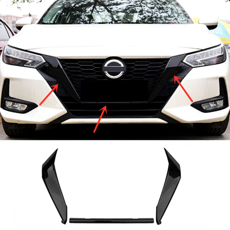 3x For Nissan Sentra 2020-23 Glossy Black Front Bumper Grille Trim ...