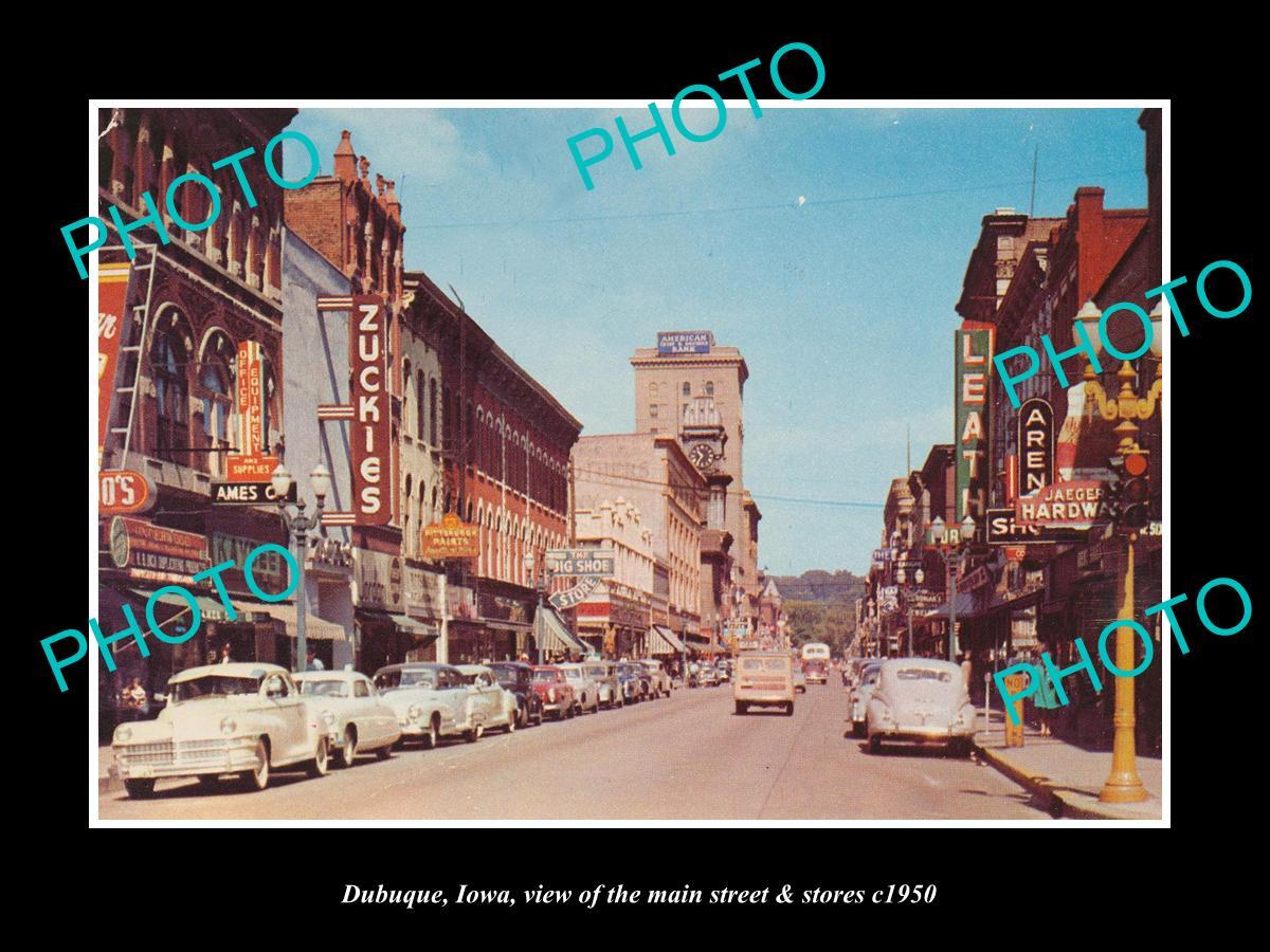 OLD LARGE HISTORIC PHOTO OF DUBUQUE IOWA THE MAIN STREET & STORES c1950 ...