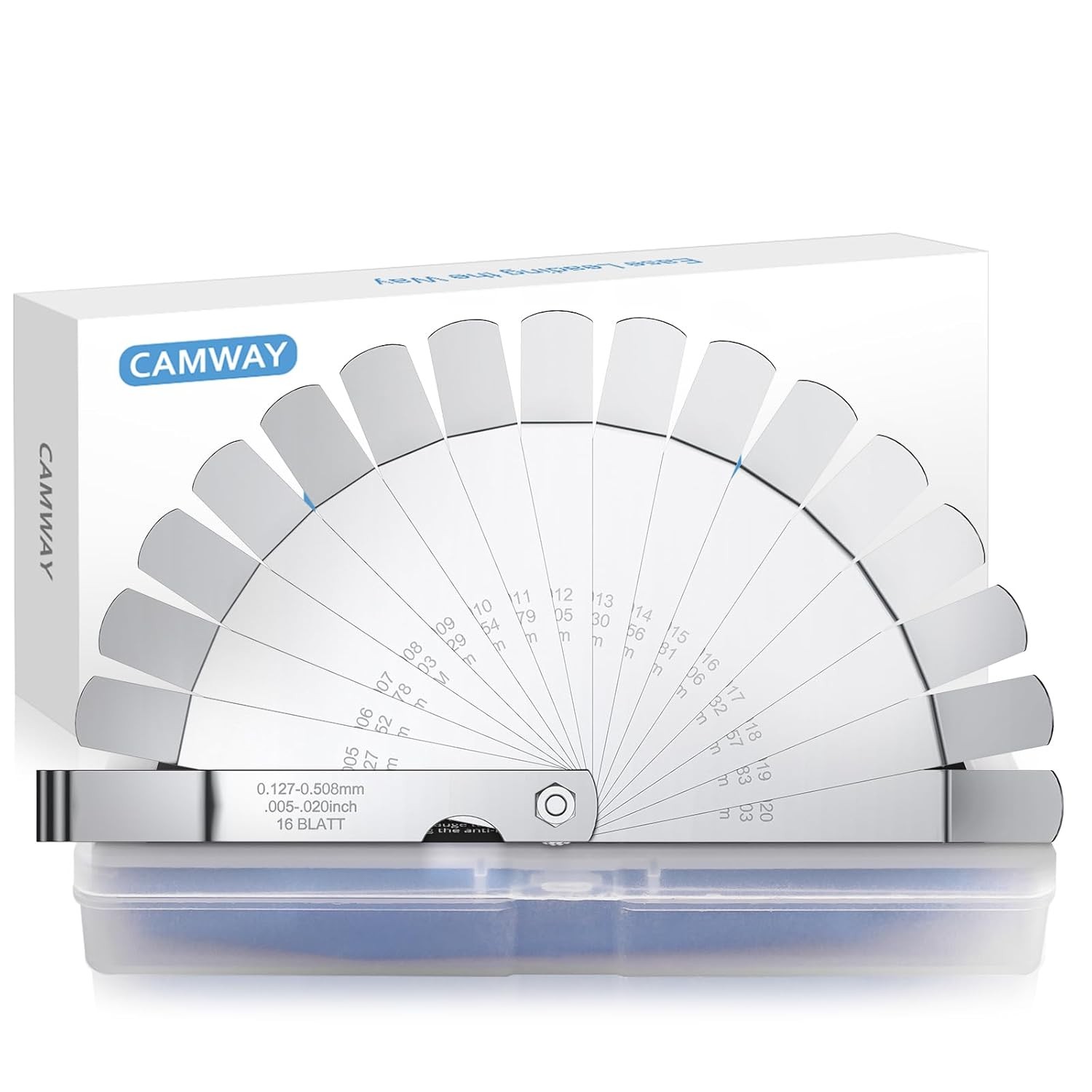 CAMWAY Angled Feeler Gauge Steel - 16 Blades 45º Offset Thickness Gauge ...