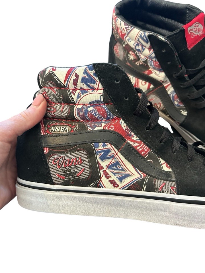 Vans Sk8 Hi-Top Skateboard Shoes Labels Design Mens 11.5 Black Suede | eBay