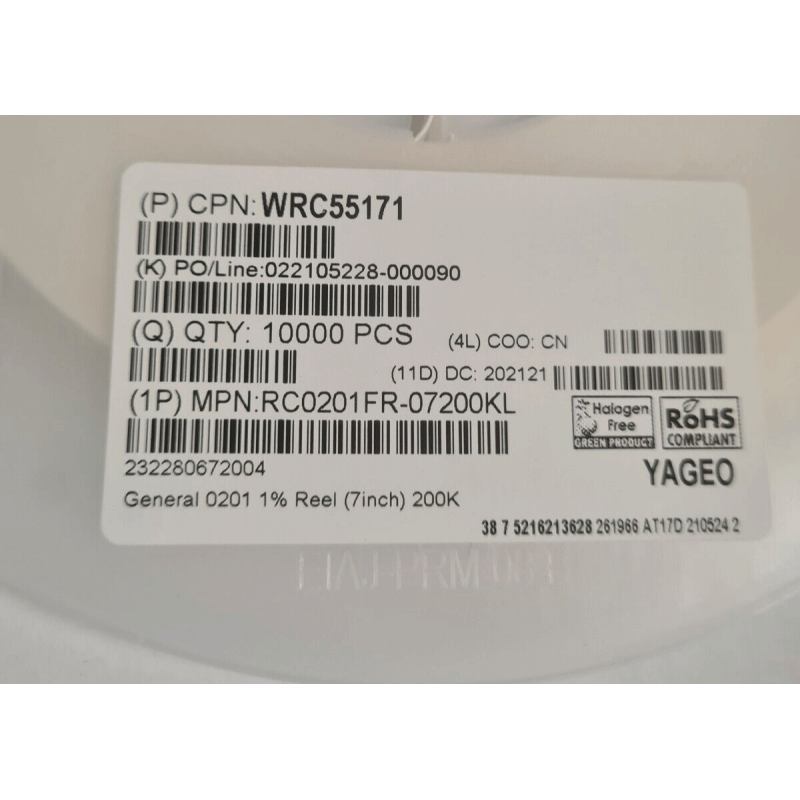 RC0201FR-07200KL RES 200K OHM 1 1/20W 0201 YAGEO 10,000 Units | eBay UK