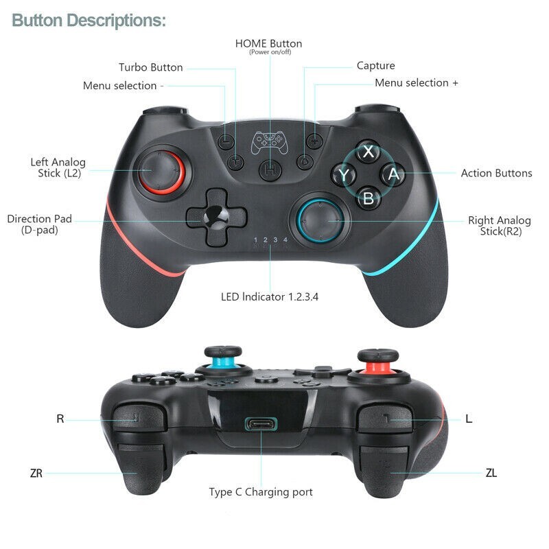 Wireless Pro Controller Gamepad For Nintendo Switch Joypad Joystick ...
