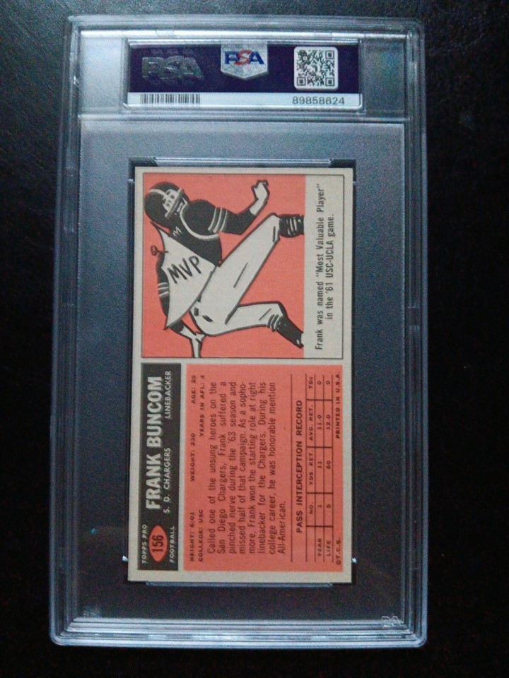 Tall Boy Sale 1965 Topps Football 156 Frank Buncom PSA 8 NM-MT sharp ...