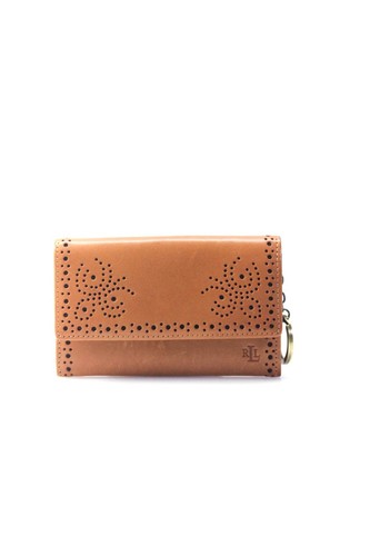 Lauren Ralph Lauren Womens Leather Eyelet Mini Wallet Key Chain Brown ...