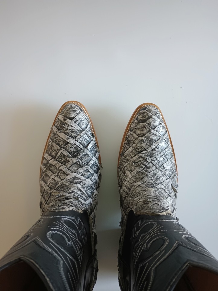 Men's New 100% Original Distressed Black ARAPAIMA PIRARUCU Cowboy Boots ...