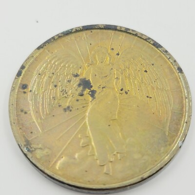 VINTAGE GOLD TONE GOOD LUCK HEAVENLY GUARDIAN ANGEL WITH HALO TOKEN ...