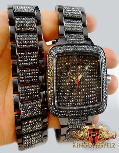 Men's New Krsh'd Gun Metal Finish on Hematite Diamond Simulate Watch+ ...