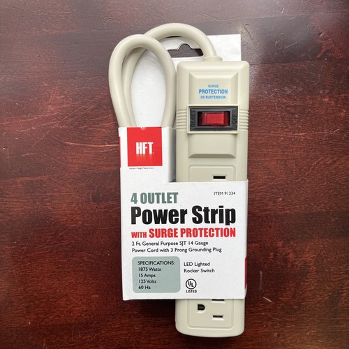 4 Outlet POWER STRIP 2 Ft Surge Protector Low Profile 3 Prong grounding ...