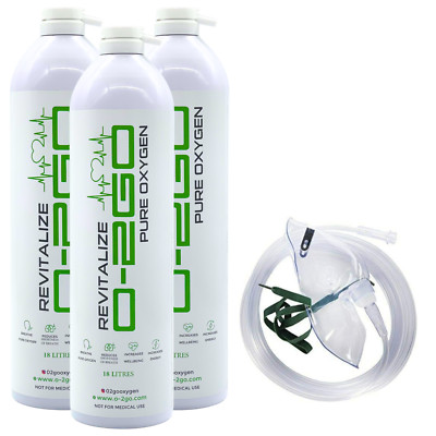 O2GO 3 X 18L Oxygen Can with Mask and Tube - 95% Pure Oxygen Revitalize ...