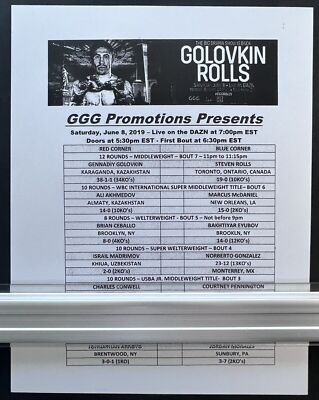 GGG Gennady Golovkin vs Steve Rolls Authentic BOUT SHEET June 2019 ...