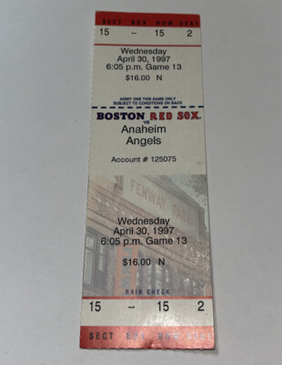 Boston Red Sox Vs Anaheim Angels Game Day ticket Stub. 4/30/1997. | eBay