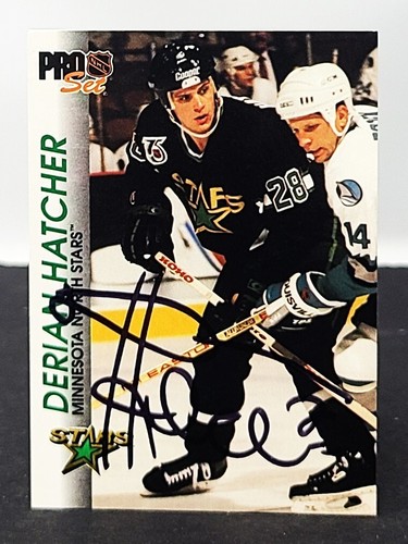 DERIAN HATCHER Signed 1992 Pro Set Hockey Card #75 Minnesota North ...