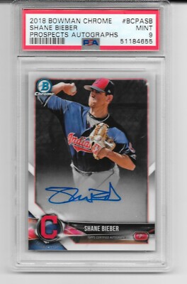 2018 Bowman Chrome AUTO Autograph Signed Shane Bieber RC PSA 9 Indians ...