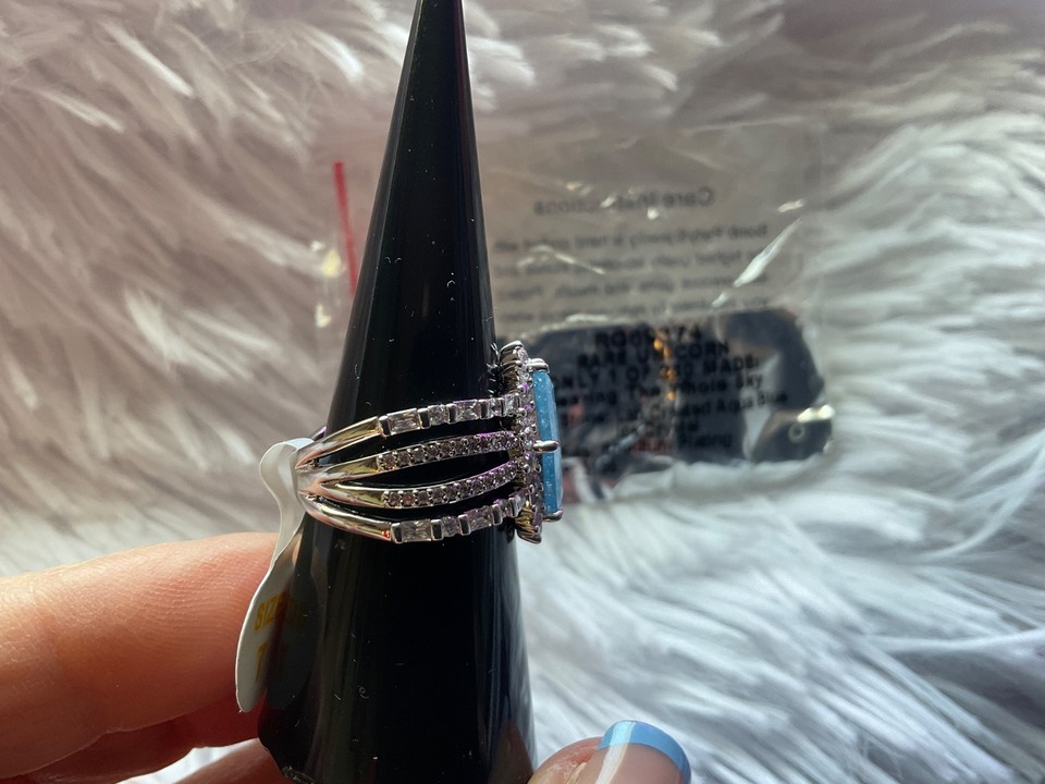Bomb Party OG Rare Unicorn ‘Wearing The Whole Sky’ Rhodium Aqua Blue sz ...