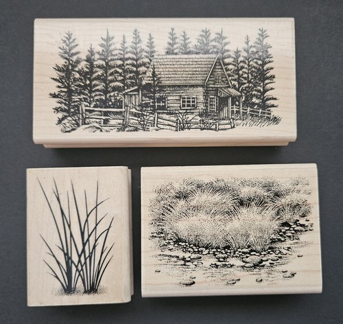 Stampscapes Stamps Wood Mounted Red Rubber Cabin Sedge Reeds | eBay
