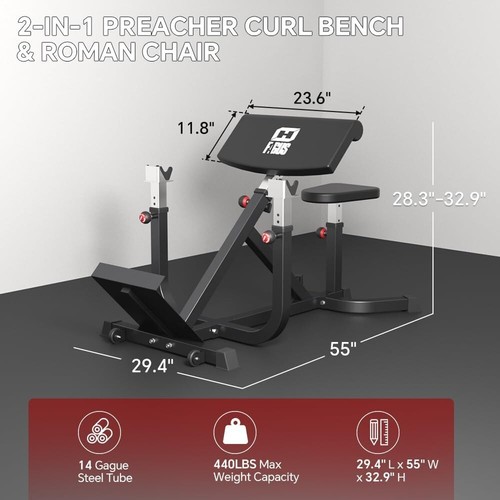 Preacher Curl Bench Hyperextension Roman Chair Home Gym Fitness ...