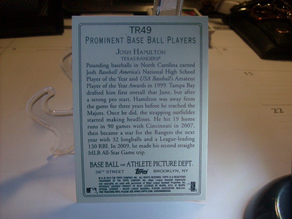 2010 Topps Turkey Red #TR49 - Josh Hamilton - Texas Rangers 10-693 | eBay