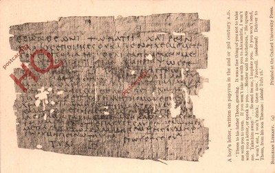 Picture Postcard_ Bodleian Library, a Boys Letter Written on Papyrus ...