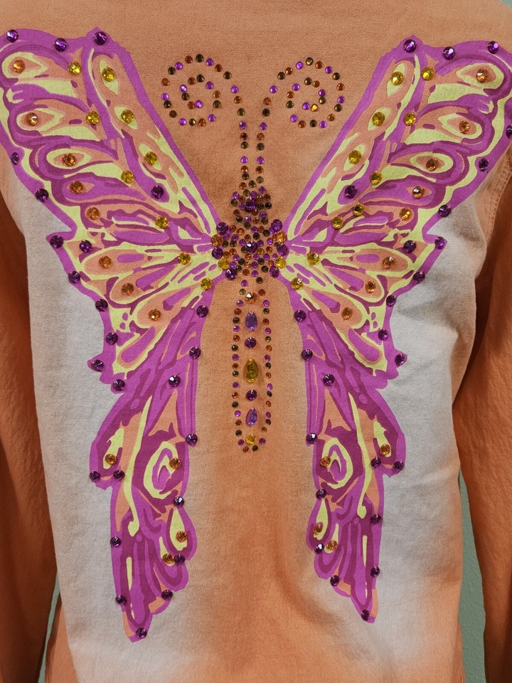 Denim Butterfly Jacket Diane Gilman Orange Studded Blazer XS Hips ...
