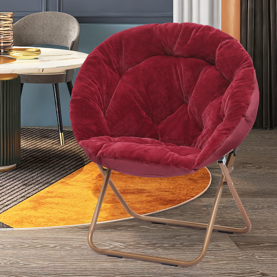 2 Pcs Folding Comfy Saucer Chair Home Relaxation Faux Fur Cozy Moon ...