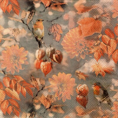 Serviettes en papier automne oiseaux feuilles fleurs Physalis. Napkins ...