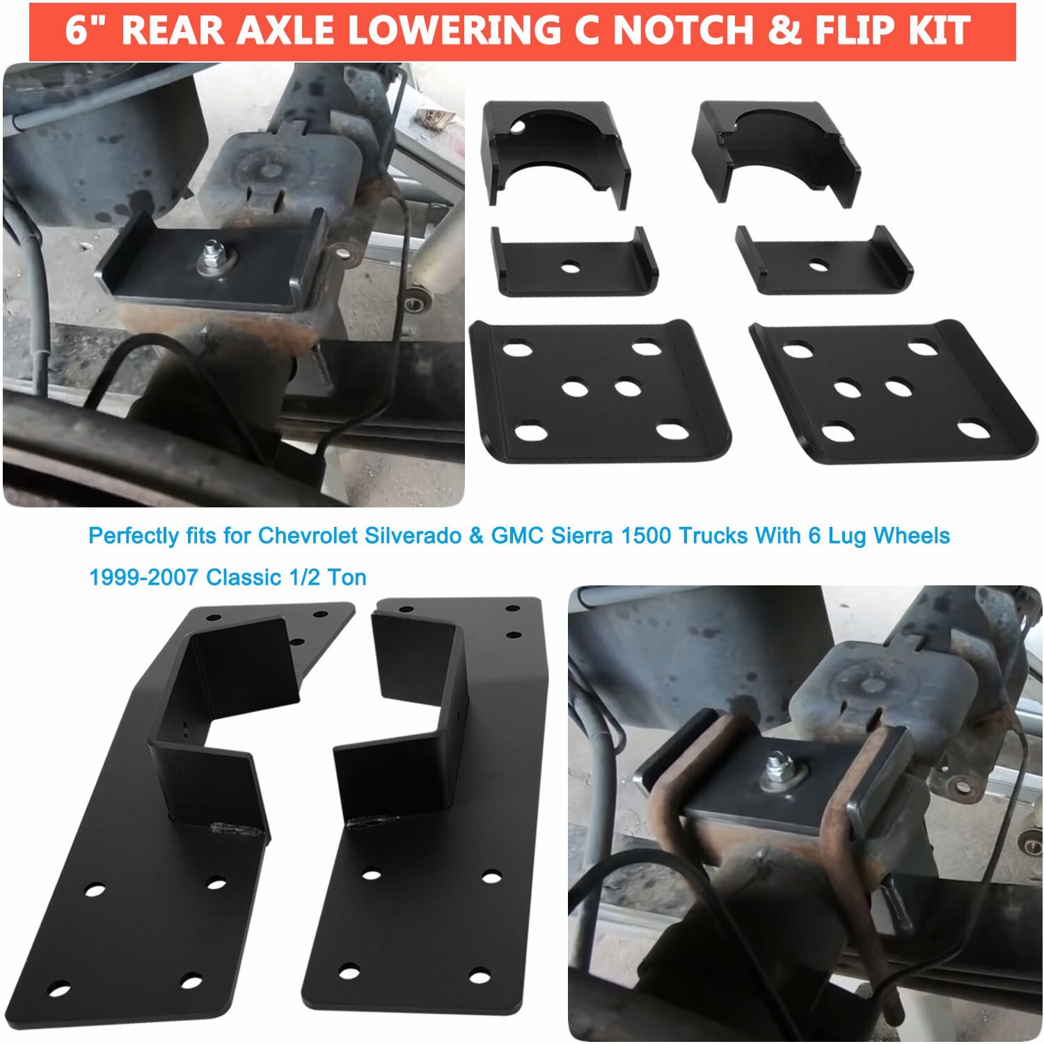 6" Rear C-Notch Lowering Drop Flip Kit for Chevy Silverado 1500 GMC ...