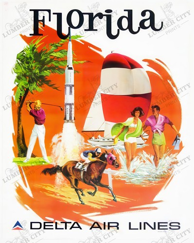 Florida Delta Air Lines 1974 Vintage Travel Poster Art Print Retro Wall ...