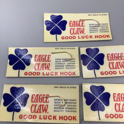 7 Vintage Wright & McGill Eagle Claw 24k Gold Plated Good Luck Hook Nos | eBay