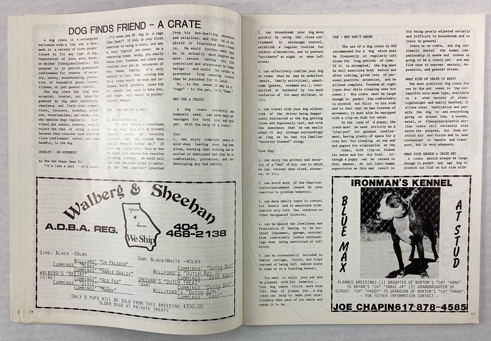 American Pit Bull Terrier Gazette May 1986 Magazine ADBA APBT CH ...