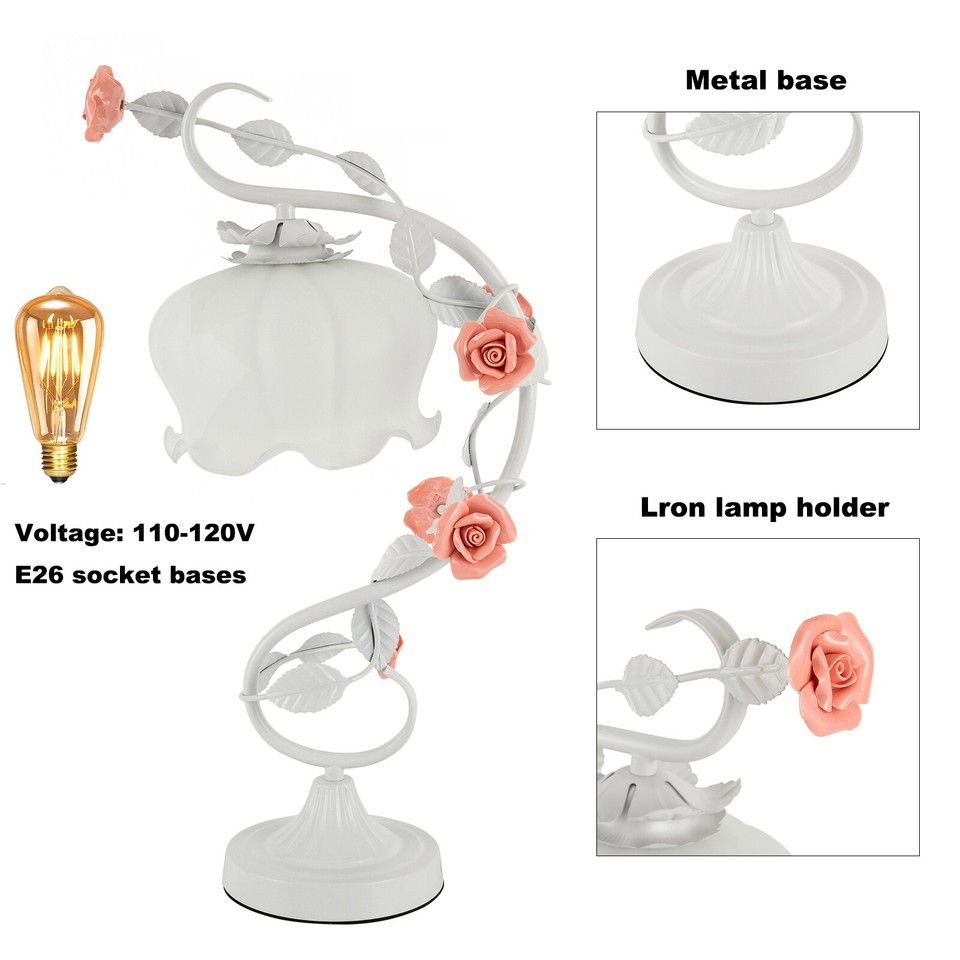 White Flower Petal Table Lamp Bedroom Bedside Flower Night Light Glass ...