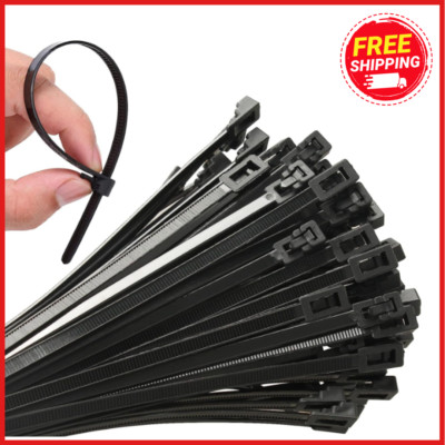 100 Pack Releasable Reusable Zip Ties Nylon Cable Heavy Duty Wire Self ...