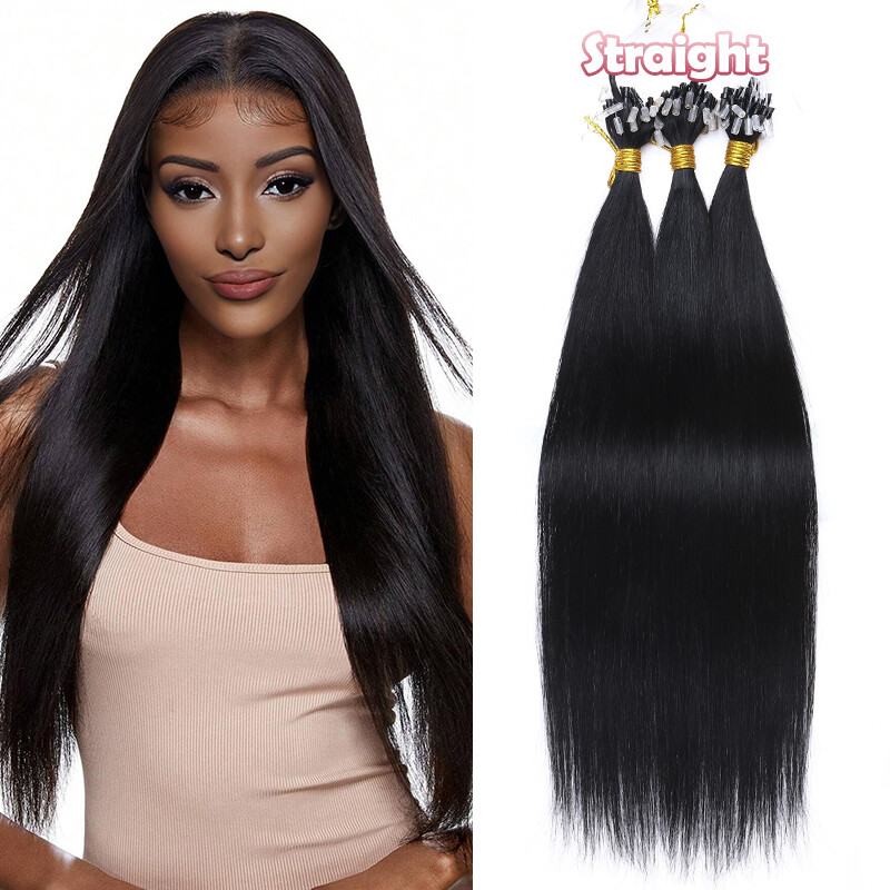 Yaki Kinky Straight Microlinks Ring Beads Human Hair Extensions I Tip ...