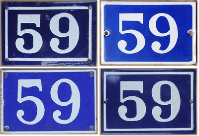 Old blue French house number 59 door gate wall fence street sign plate ...