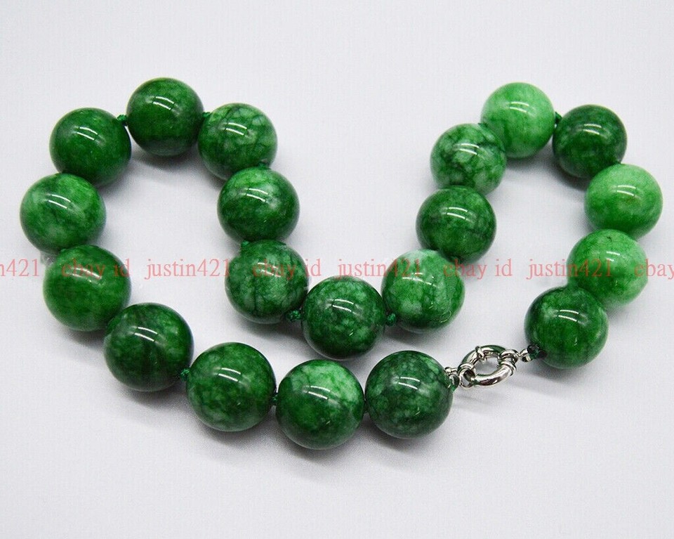 Huge 20mm Natural Green Jade Jadeite Round Beads Gemstone Necklace 16 ...